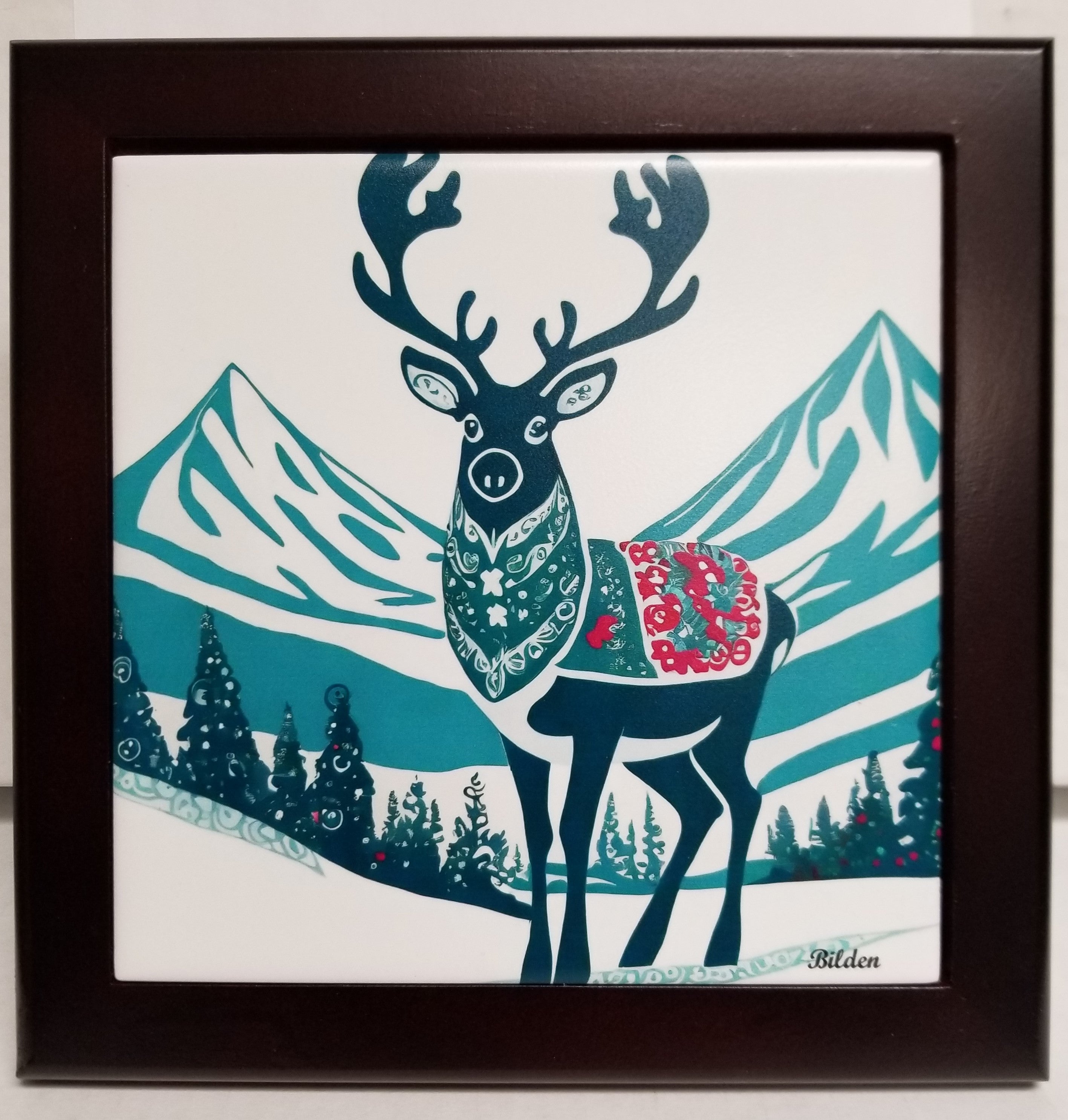 17510-00 Framed Tile: Holiday Reindeer – Bergquist Imports